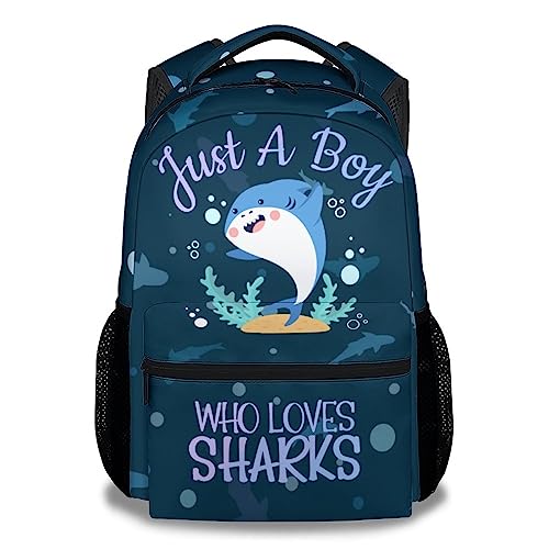 KNOWPHST Shark Backpack for Boys Girls, 16 Inch Cute Backpack for School, Blue, Large Capacity, Durable, Lightweight Bookbag for Kids Travel