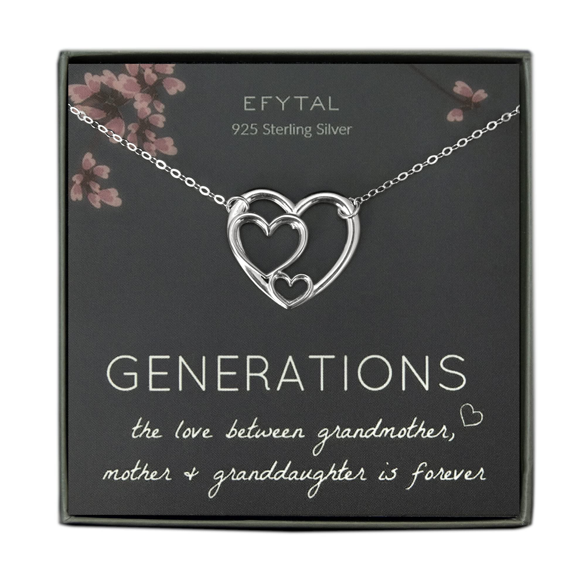 EFYTAL Gifts for Grandma, Sterling Silver Triple Heart Necklace for Mom & Granddaughter, Grandmother Mothers Day Gift