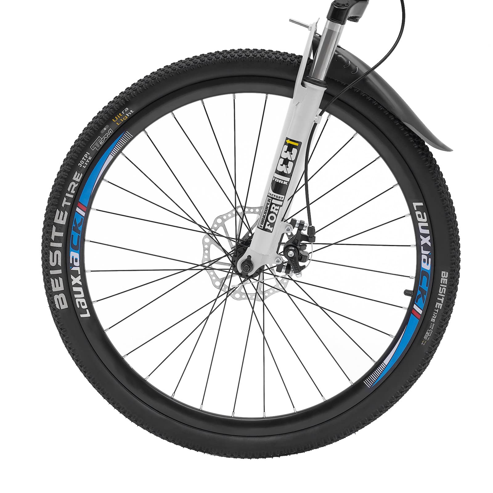 FLYHERO Folding Mountain Bike, 26" Womens 21-Speed Mountain Folding Bike, Carbon Steel Frame Mountain Bike, with Dual-Disc Brake, Blue&White