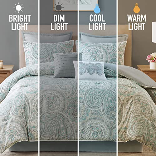 Comfort Spaces Cozy Comforter Set-Modern Classic Design All Season Down Alternative Bedding, Matching Shams, Bedskirt, Decorative Pillows, King, Kashmir Paisley Blue 8 Piece