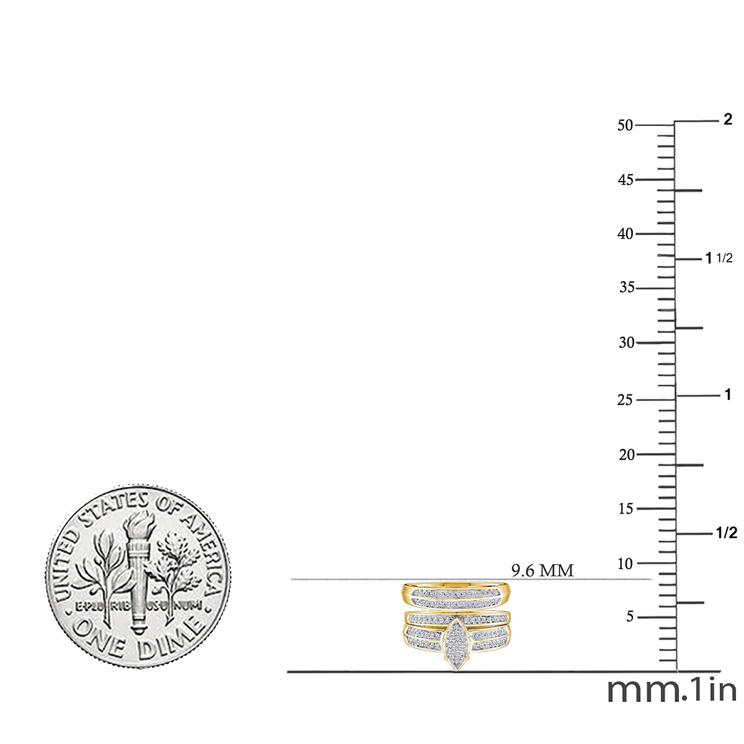 Dazzlingrock Collection 0.25 Carat Round White Diamond Marquise Trio Ring Set in 14K Yellow Gold, Women Size 5.5 and Men Size 12.5