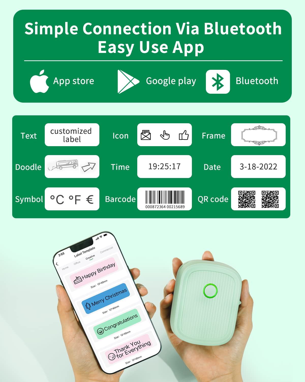 JADENS Label Makers, Bluetooth Label Maker Machine with Tape, Print from iPhone, Android, User Friendly App, Rechargeable Portable Label Maker for Office Home Business Organization