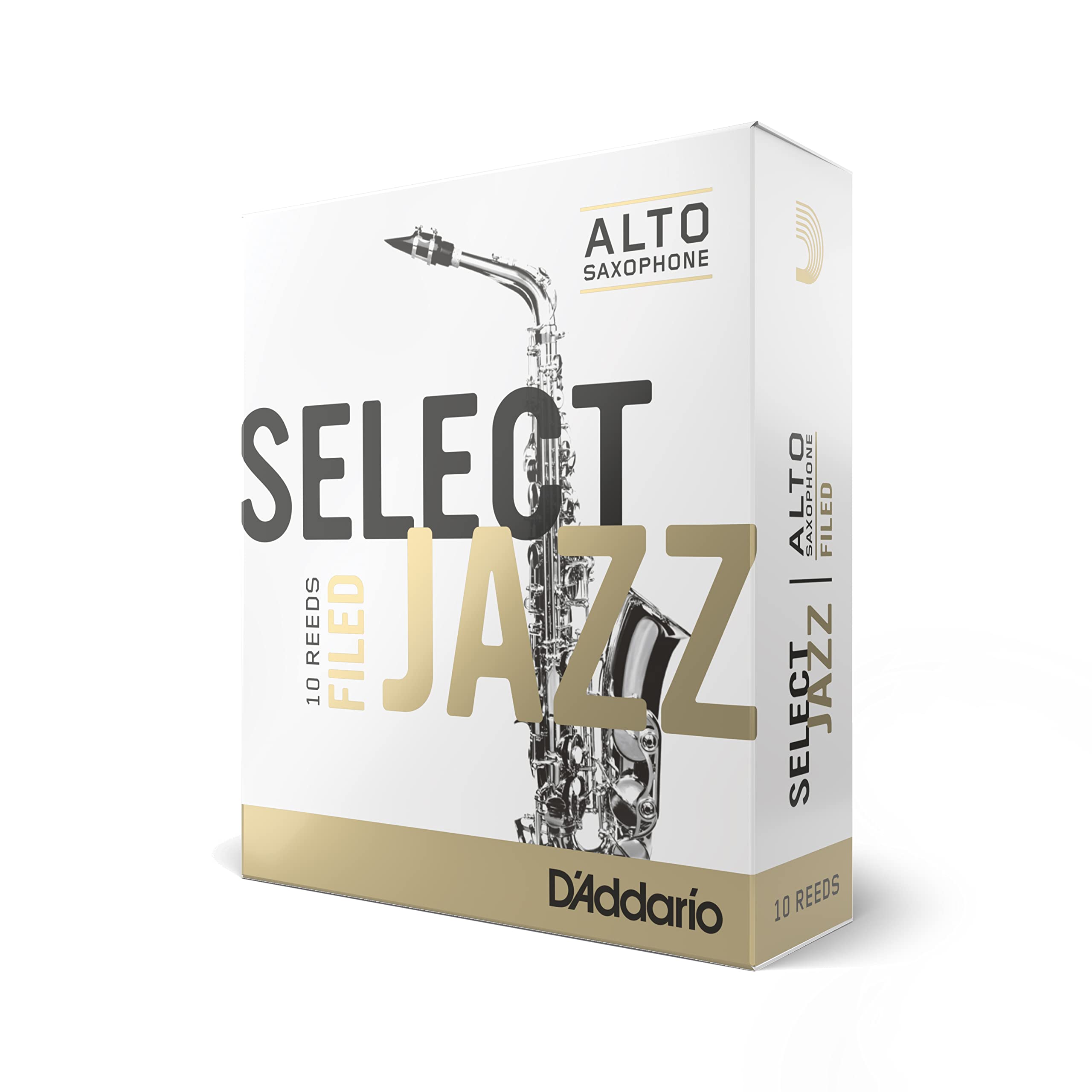 D'Addario Woodwinds Select Jazz Alto Sax Reeds, Filed, Strength 3 Medium, 10-pack
