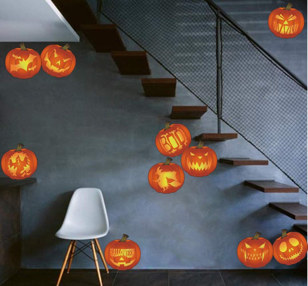 TOARTi Halloween Pumpkin Decal Set of 10, Creative Pumpkin Face Stickers for Home Decor, Halloween Party Theme Kitchen Wall Art Murals, Thanksgiving Party Decoration,Orange