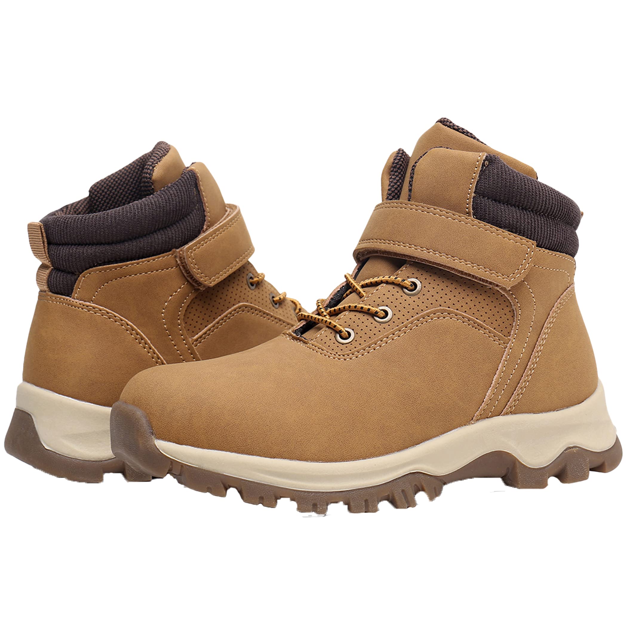 Dirafy Kids Boys Outdoor Hiking Boots - Unisex Child Water Resistant High Top Sneaker(Tan,33)
