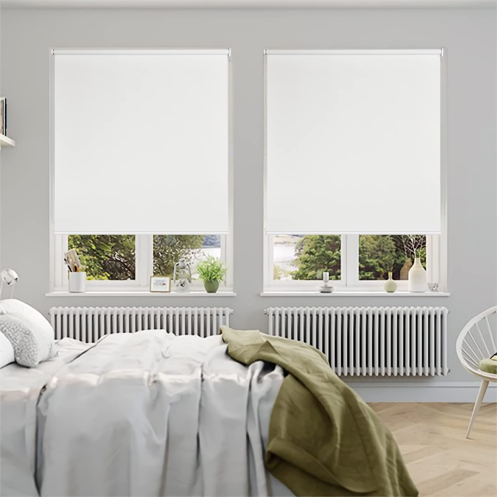 CUCRAF Roller Shades for Windows, 100% Blackout Roller Window Shades for Home, Thermal Insulated Roller Blinds for Doors Bedroom Office, Sun Blocking, Easy to Install, Off White, 35" W x 75" H