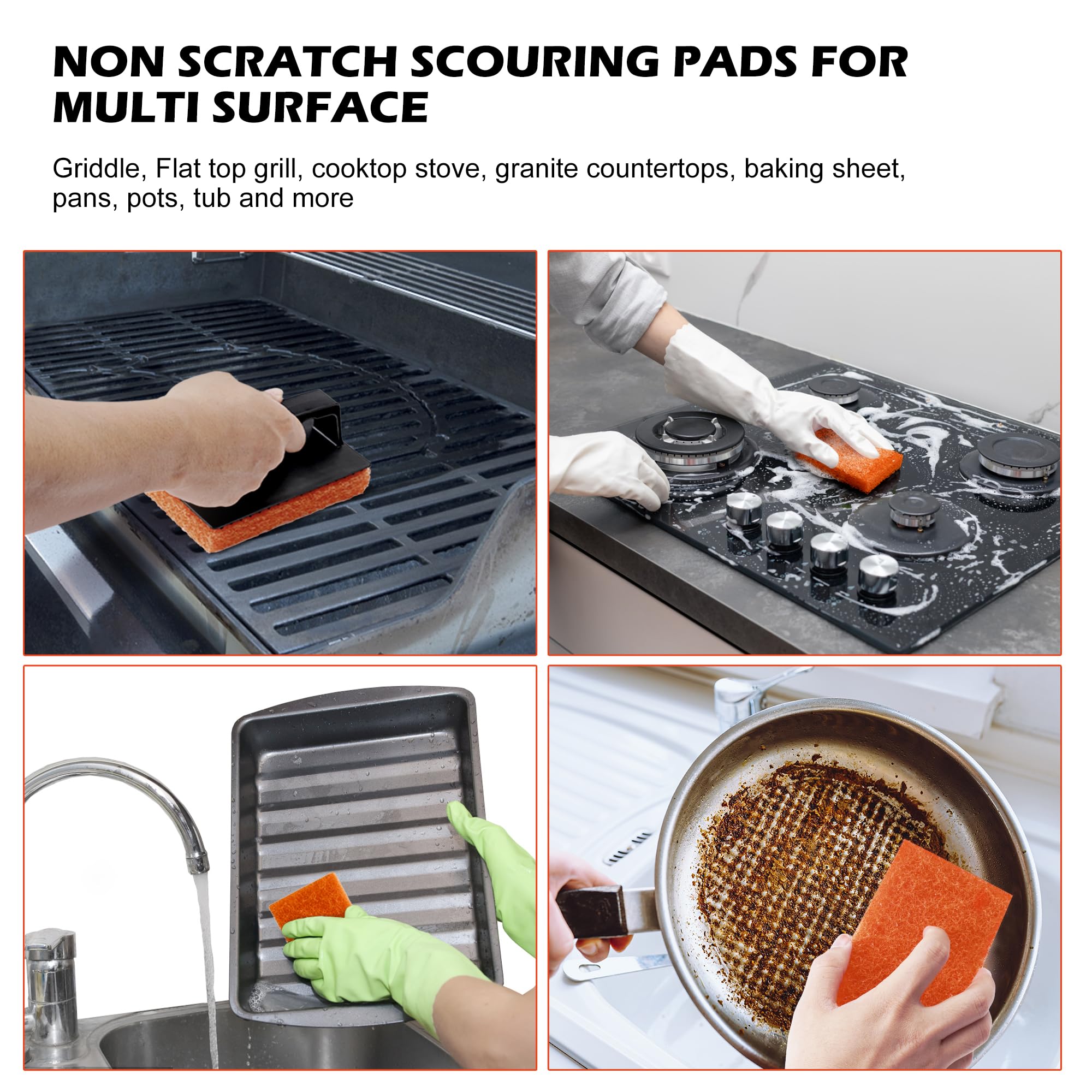 Griddle Cleaning Kit, Heavy Duty Grill Cleaning Pads for Blackstone Flat Top Griddle and Grill, Non- Scratch Scouring Pads for Pots, Stove, Pans, Cookware, Tub and More, Scour Pads (22 Pads + Handle)