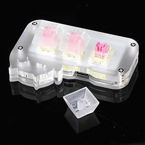 Funtasica Wired Mini 3 Key Game Keypad, Portable RGB LED Macro Programming Hot Swap Acrylic One Handed Transparent Keycap Mechanical Gaming Keyboard, Gold Pink Switch