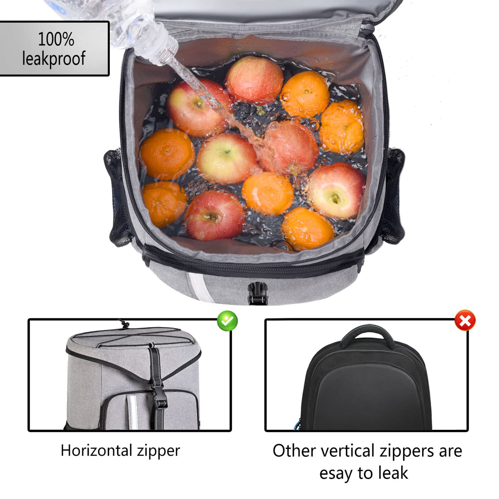 FORICH Backpack Cooler Leakproof Insulated Waterproof Backpack Cooler Bag, Lightweight Soft Beach Cooler Backpack for Men Women to Work Lunch Picnics Camping Hiking, 30 Cans (New - Grey)