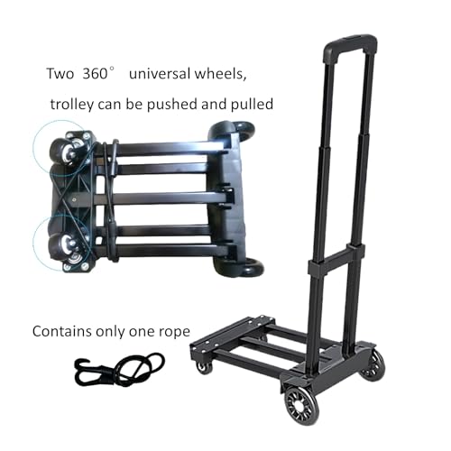 Folding Hand Truck Portable Dolly Cart - 255lb Capacity, 4 Wheels for Smooth Maneuverability, Compact & Versatile Small Platform Hand Cart for Moving, Luggage, Travel, Shopping, and Office Use Black