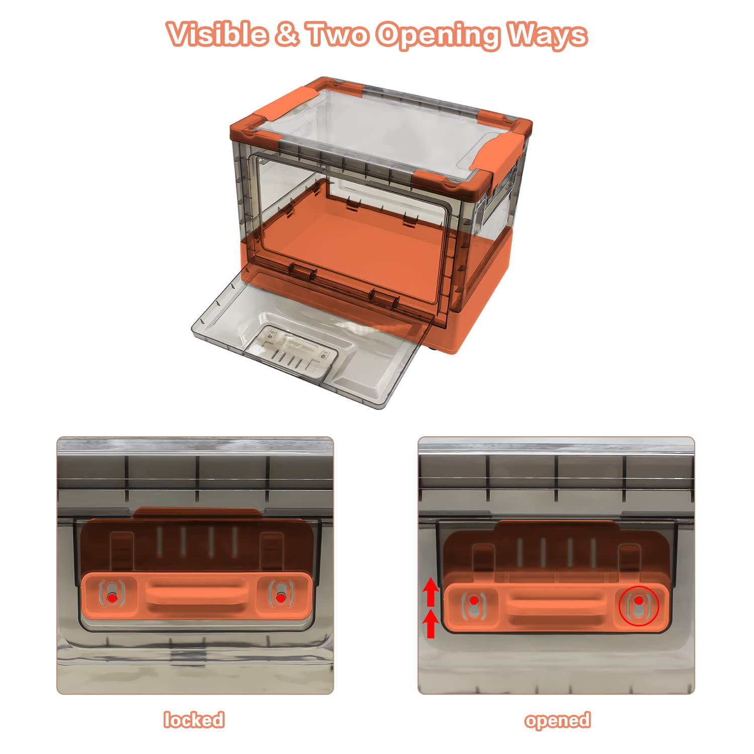 Dollox 2 Pack Plastic Storage Bins with Lids, Stackable Storage Bins, Clear Storage Bins Plastic Storage Cart Foldable Box with Wheels Storage Box Totes for Home Room Organizer(Orange)
