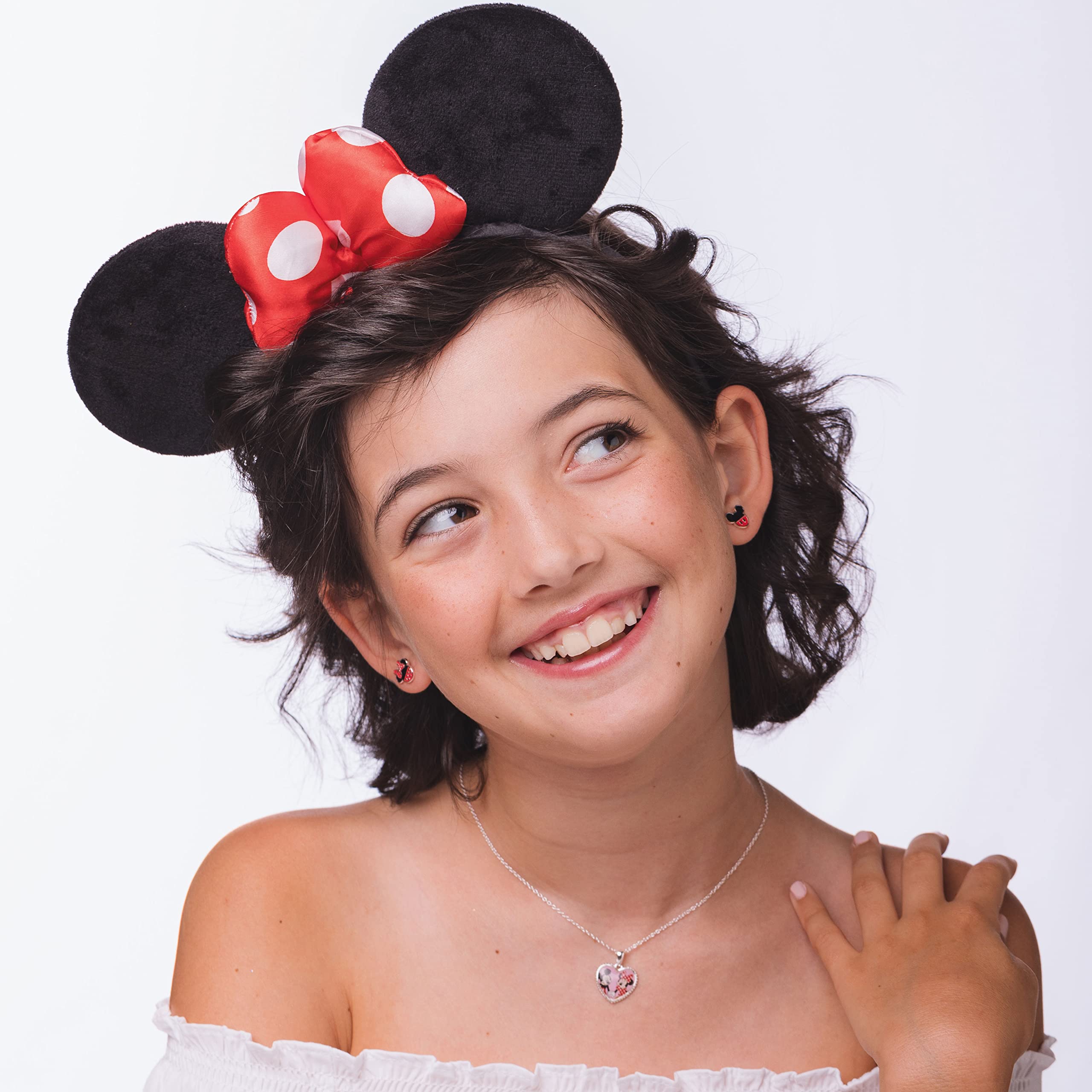 Disney Mickey Mouse and Minnie Mouse Mismatched Stud Earrings for Girls, Silver Plated, Officially Licensed