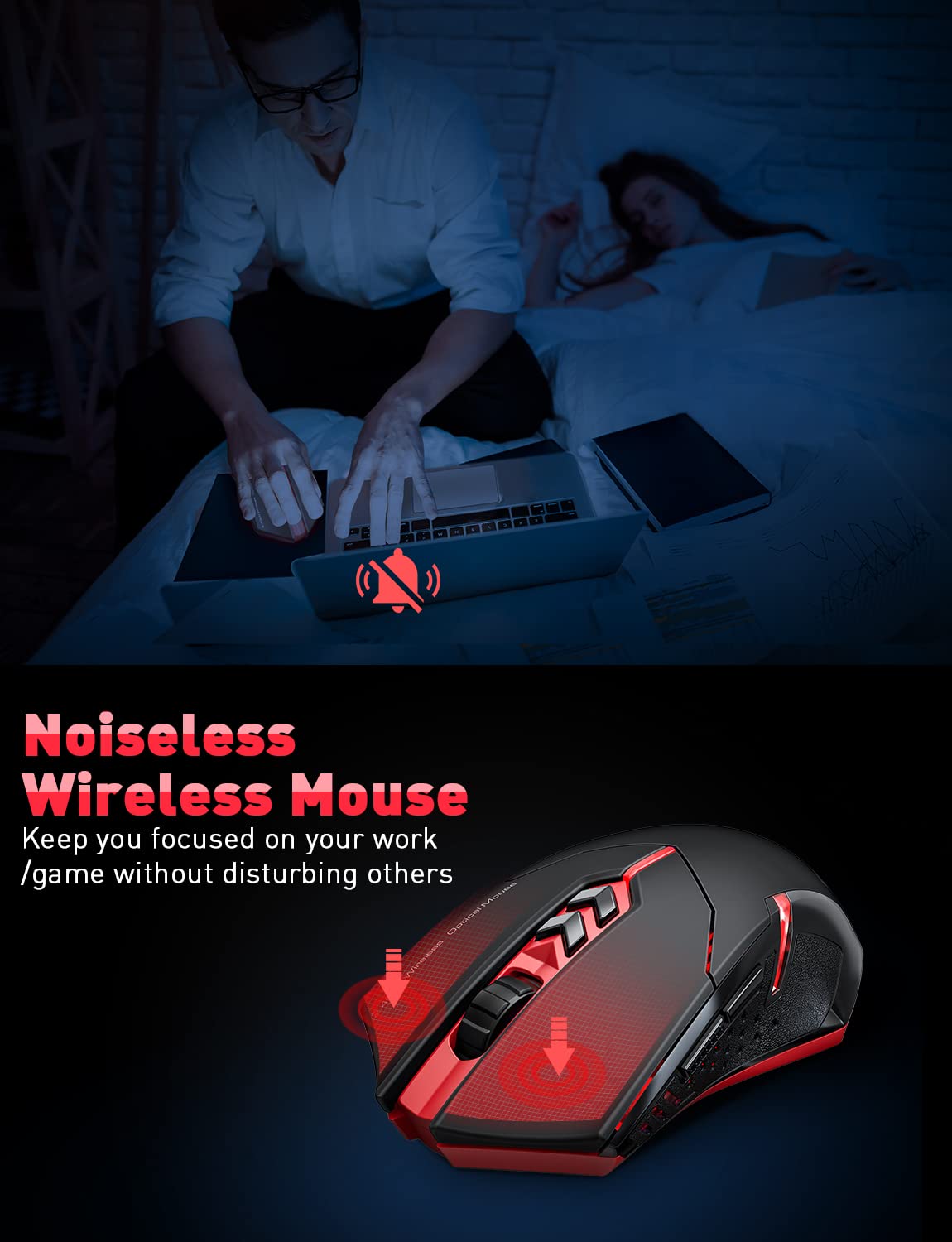 Cudote 2.4G USB Mouse Gaming & Office Mice,Wireless Laptop Mouse- Cordless Computer Mouse 5 Adjustable DPI, Plug & Play for PC, Windows, Mac, Red