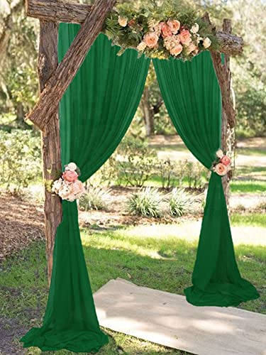 MODFUNS Emerald Green Curtains Backdrop 10x10FT 2 Panels Chiffon Fabric Curtain for Bridal Sheer Backdrop Curtains for Reception Prom Sheer Wedding Curtain Backdrop for Party Receprtion Window Drapes