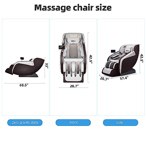 MMQ Massage Chair Zero Gravity Full Body-Electric Shiatsu Recliner with Back Heating and Foot Roller,Built-in Bluetooth Speakers for Home and Office,Plug and Play (Brown)