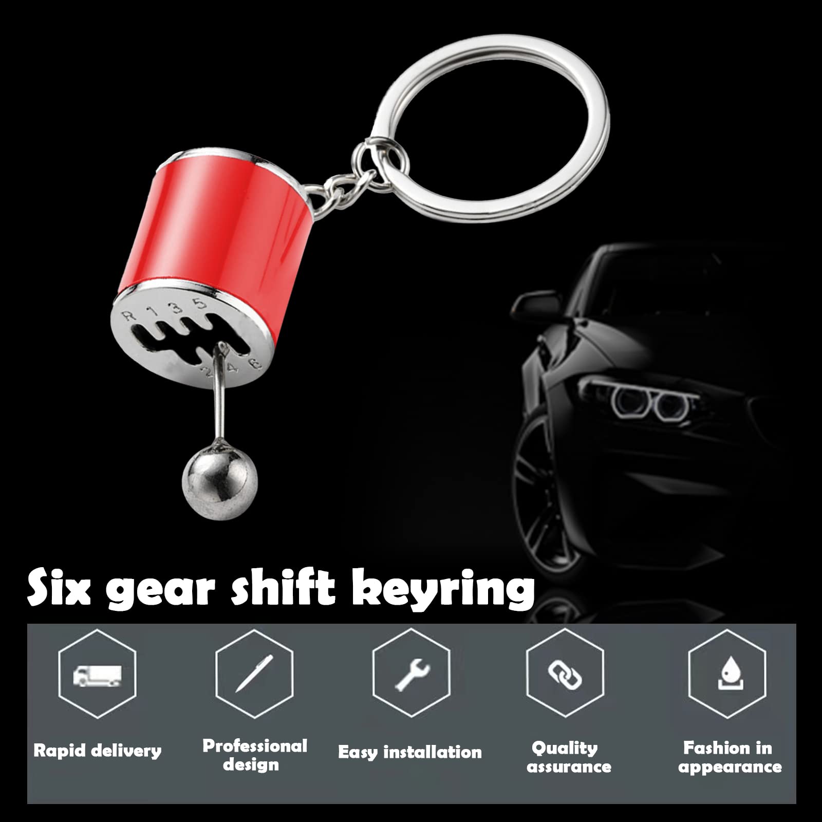 cueclue 1 Pack Car Shifter Keyring, Polished Metal Key Chain Model, 6 Speed Gear Key Clip, Universal Mini Keychain (Blue)