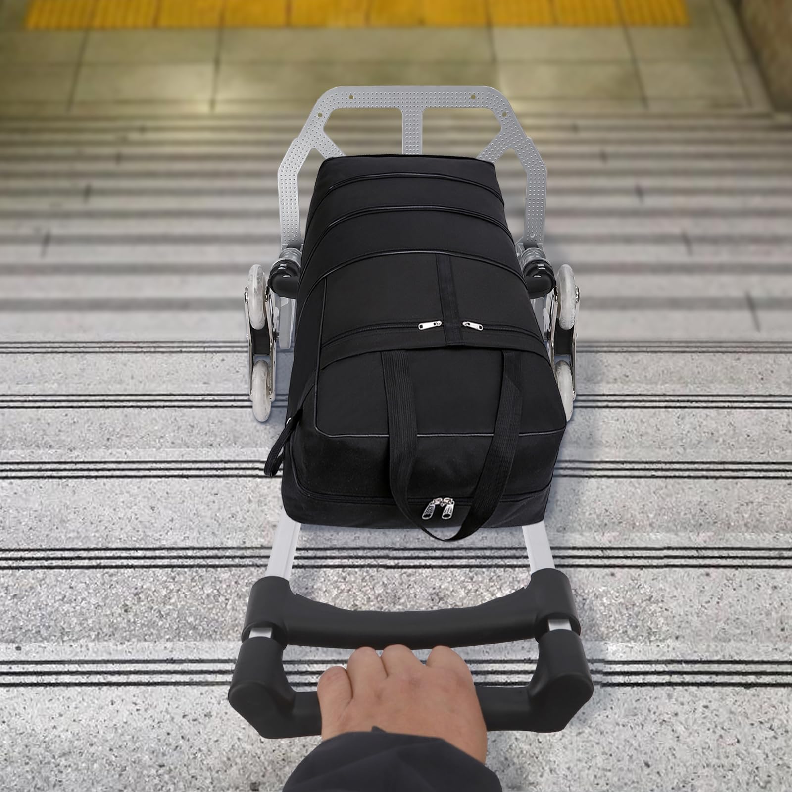 Folding Hand Truck Portable Capacity Aluminium Trolley with 3-Level Height Adjustable Telescoping Handle, 6 Rubber Wheels
