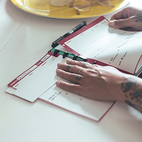 Modubooq - 32 red monthly reusable discbound duratech3 pages - inserts with month planners for smart notebook - A5