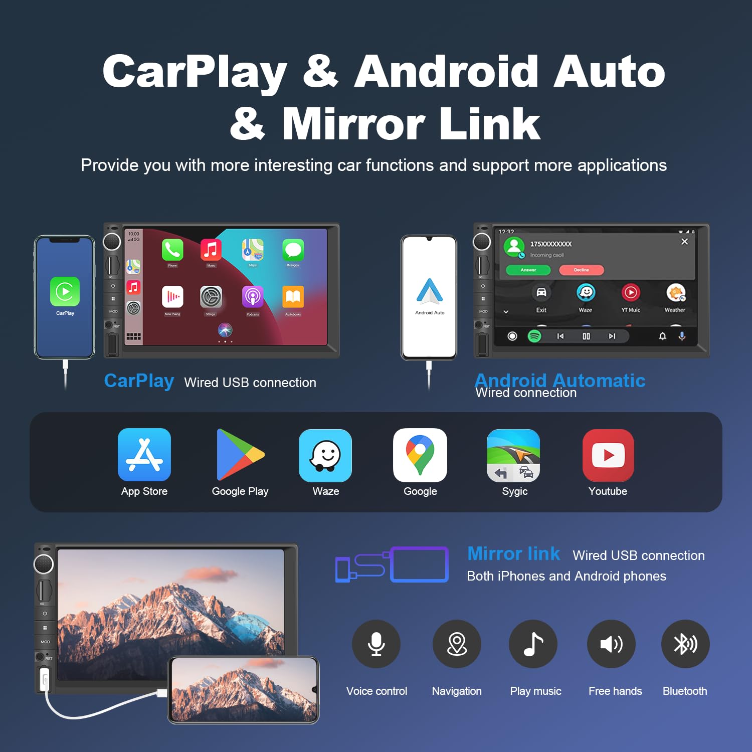 Double Din Car Stereo with Backup Camera, 7 Inch Touchscreen Car Stereo Radio Support Mirror Link, AM/FM/TF/USB/AUX, Multimedia Car Audio Receivers with Steering Wheel Control