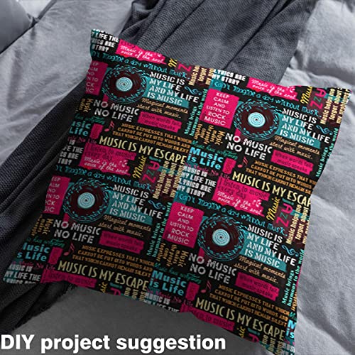 Music Fabric by The Yard, Musical Interests Discs Quilt Fabric for Chairs Sofa, Musical Notes Rock Music Decorative Fabric, DIY Decorative Fabric for Upholstery and Home Accents, 1 Yard, Black