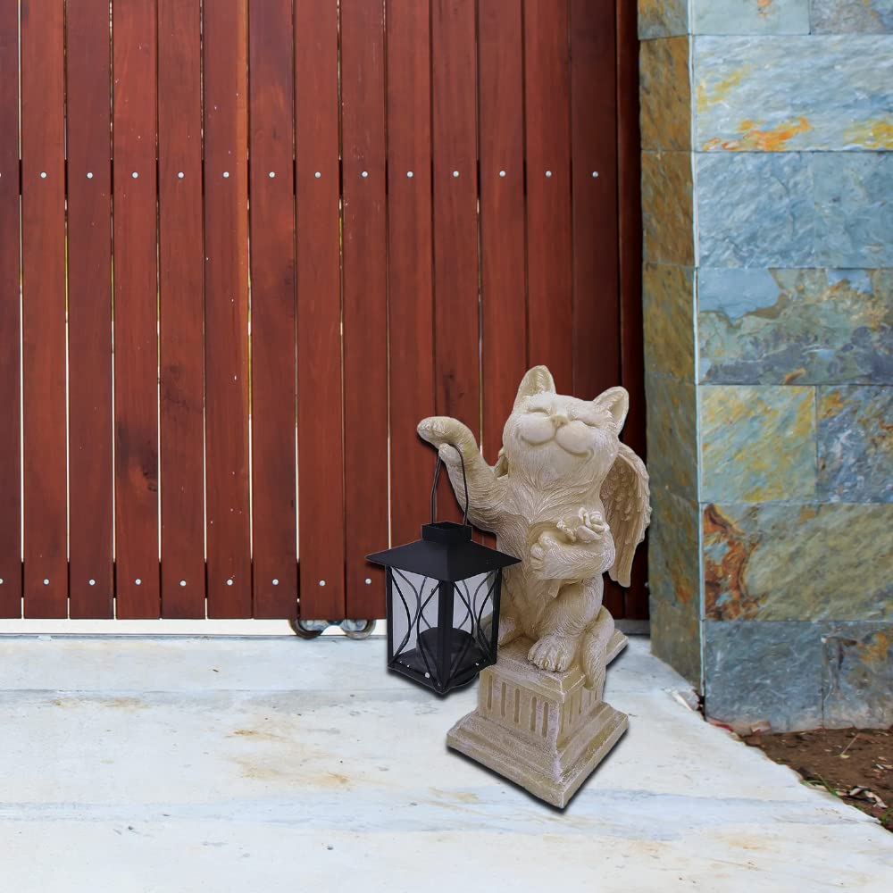 Comfy Hour Loving Memory Collection Resin Memorial Cat Angel Taking A Lantern Pet Status Light Gray Perfect for Home Or Outdoor Garden