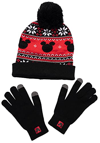 Disney Mickey Mouse Adult Knit Beanie Hat and Texting Glove Set (Black)