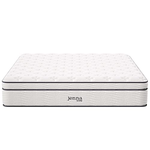 Modway Jenna 14” Innerspring and Memory Foam California King Mattress With Individually Encased Coils, White