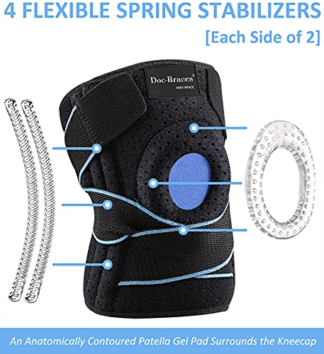 Docbraces - Knee Brace with Side Stabilizers & Patella Gel Pads, Adjustable Compression Knee Support Braces for Knee Pain, Meniscus Tear,ACL,MCL,Arthritis, Joint Pain Relief,Injury Recovery