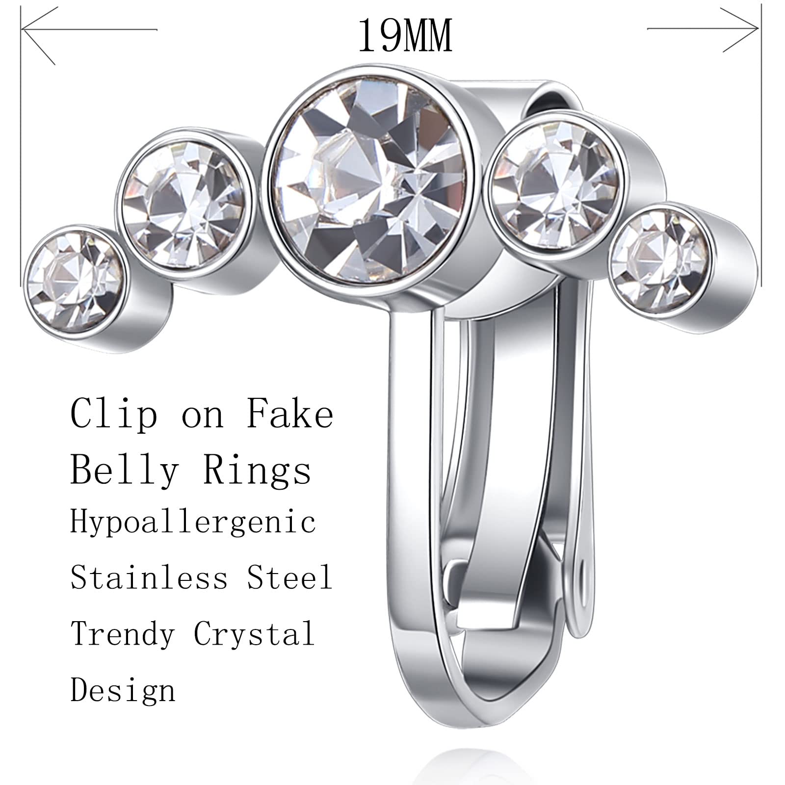 FLYUN Fake Belly Ring Fake Belly Piercing Fake Belly Button Ring Fake Belly Button Piercing Clip on Belly Button Rings Silver Gold (Clear)