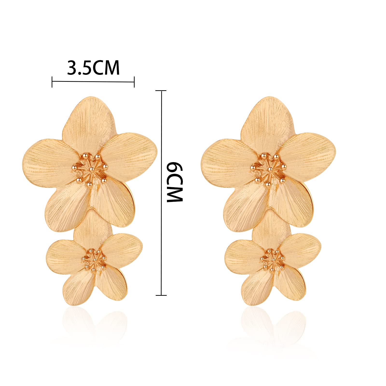 Double Flower Earrings, Gold Dangle Earrings for Women, Flower Statement Earrings for Wedding Party Jewelry