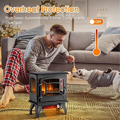 Fireplace Heaters for Indoor Use, Freestanding Electric Infrared Heater, 20" Portable 1500W/4780BUT Stove Heater w/Adjustable Thermostat, 3D Realistic Log Flame, CSA Certified, Overheat Protection
