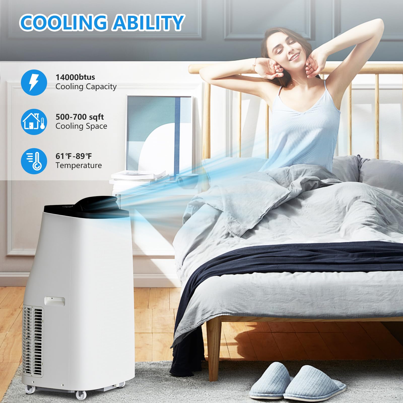 GAOMON Portable Air Conditioners, 14,000btus Portable AC for Room up to 700 Sq. Ft. with Remote Control, 24H Timer, 4-in-1 Air Conditioner with Cool, Fan and Dehumidifier