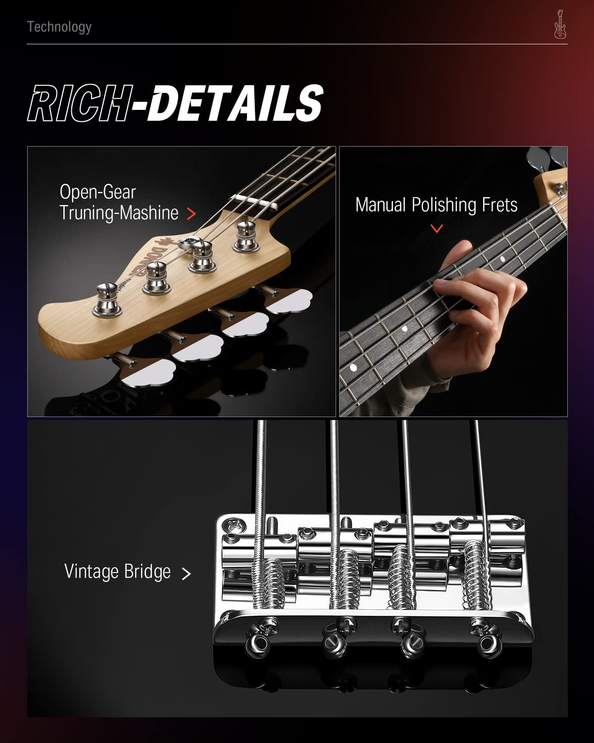 Donner Electric Bass Guitar 4 Strings Full-Size Standard Bass PB-Style Beginner Kit Black for Starter with Free Online Lesson Gig Bag Guitar Strap and Guitar Cable, DPB-510D
