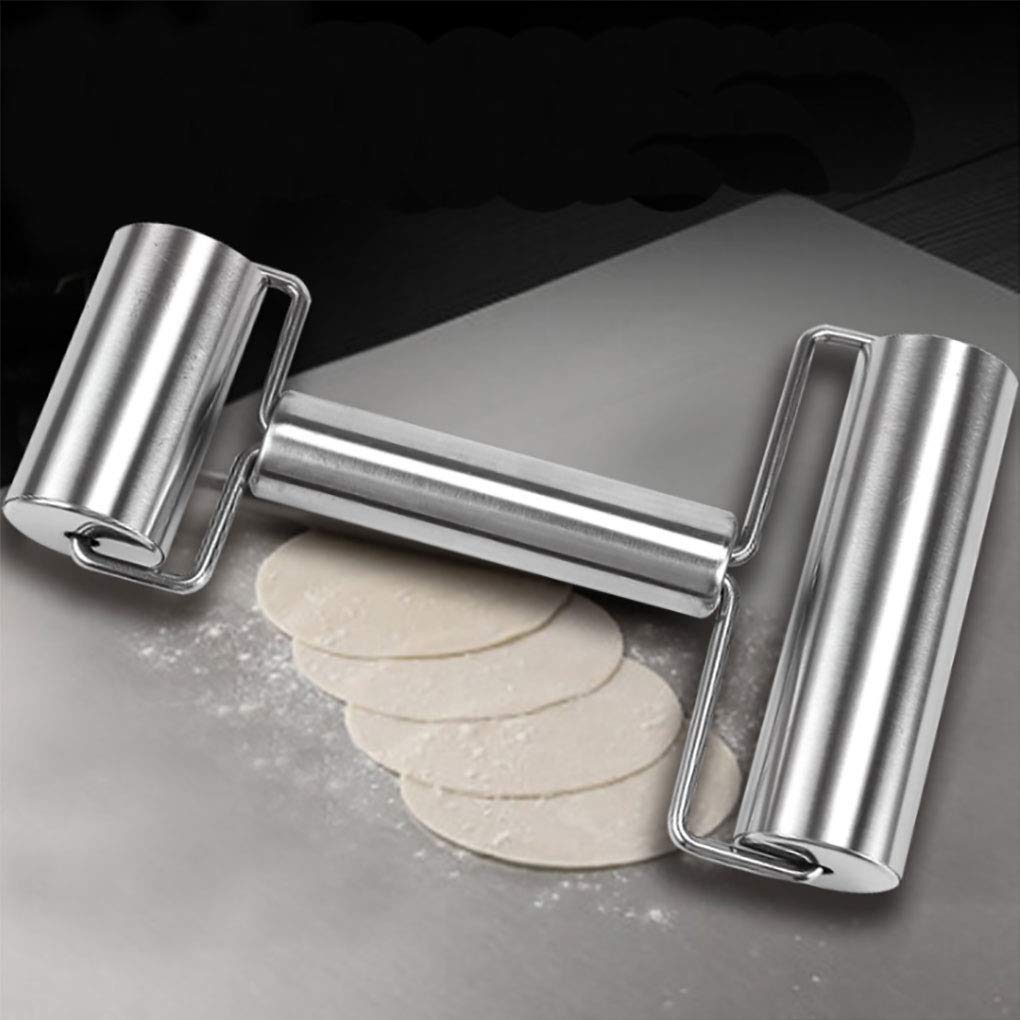 Goeielewe Rolling Pin Double Roller, Stainless Steel Pastry and Pizza Double Dough Baker Roller Metal Kitchen Utensils Ideal for Baking Dough, Pizza, Pie, Pastries, Pasta and Cookies