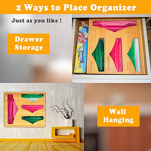 Ziplock Bag Storage Organizer for Kitchen Drawer Plastic Bag Organizer Storage Bag Organizer Baggie Holder with Slider Lids Compatible with Ziploc, Gallon, Quart Sandwich & Snack Variety Size Bags