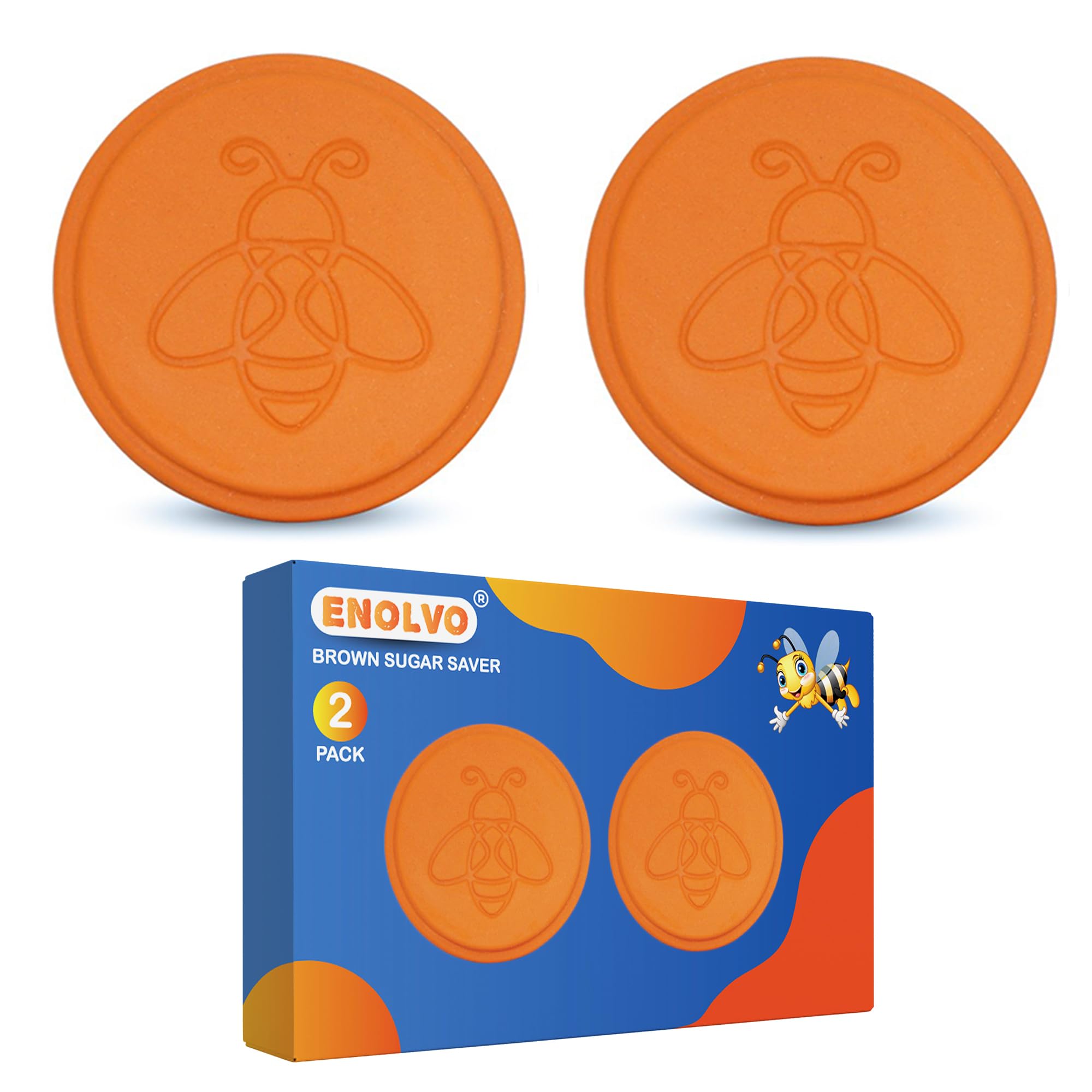 ENOLVO Terracotta Brown Sugar Saver- Brown Sugar Keeper Disc to Maintain Food Moisture During Storage - Terra Cotta Brown Sugar Bear Softener Alternative - 2Pack