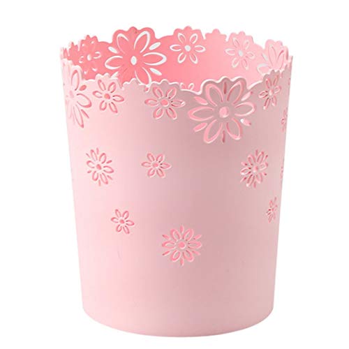 Nazr Wastebasket, Hollow Flower Shape Plastic Lidless Wastepaper Baskets Trash Can (M-Pink)
