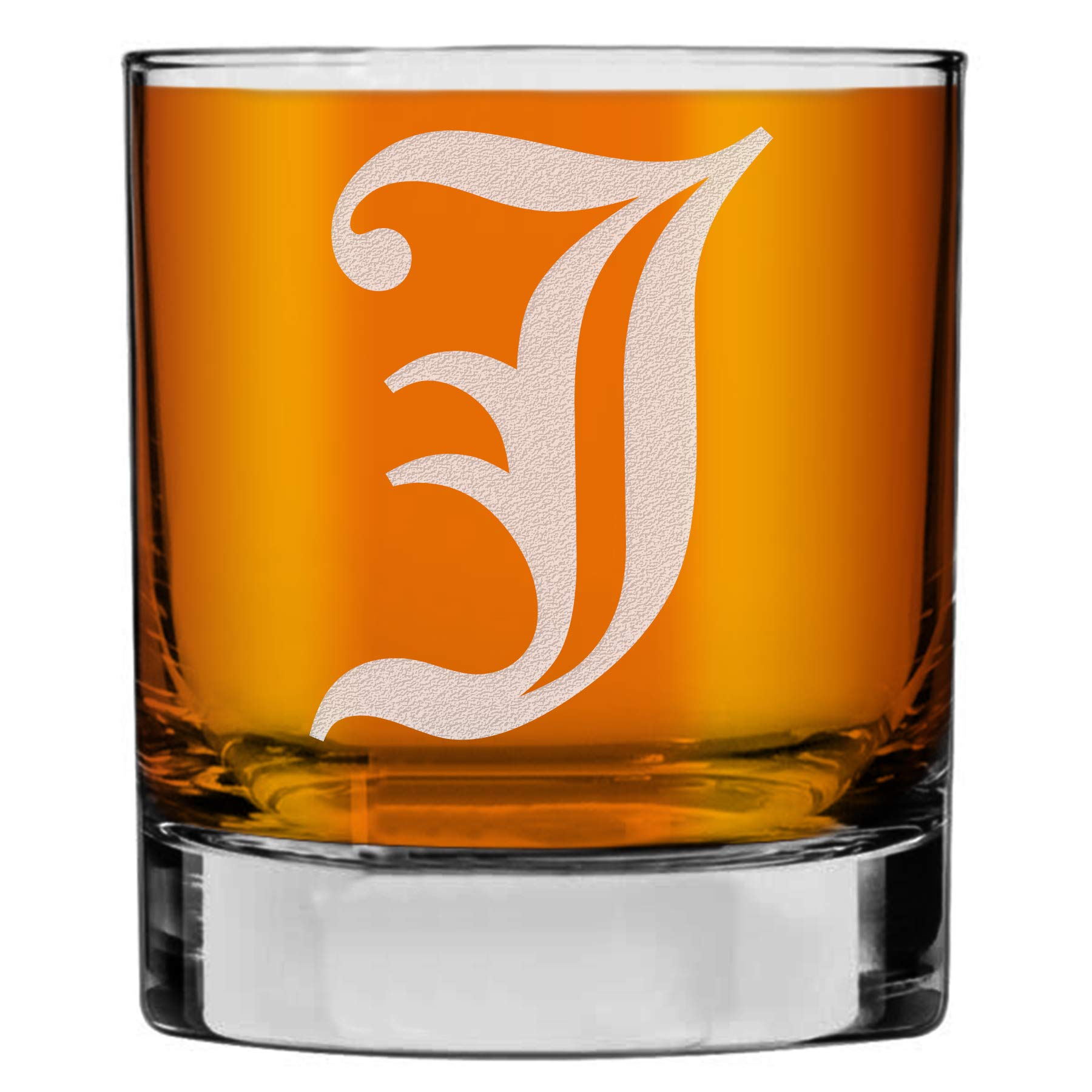 Etched Monogram 11oz Rocks Old Fashioned Lowball Glass for Whiskey Scotch Bourbon (Letter J) A-Z Personalized whiskey glasses, Engraved Whiskey glasses, Custom Initial Monogrammed Gifts for Men Him