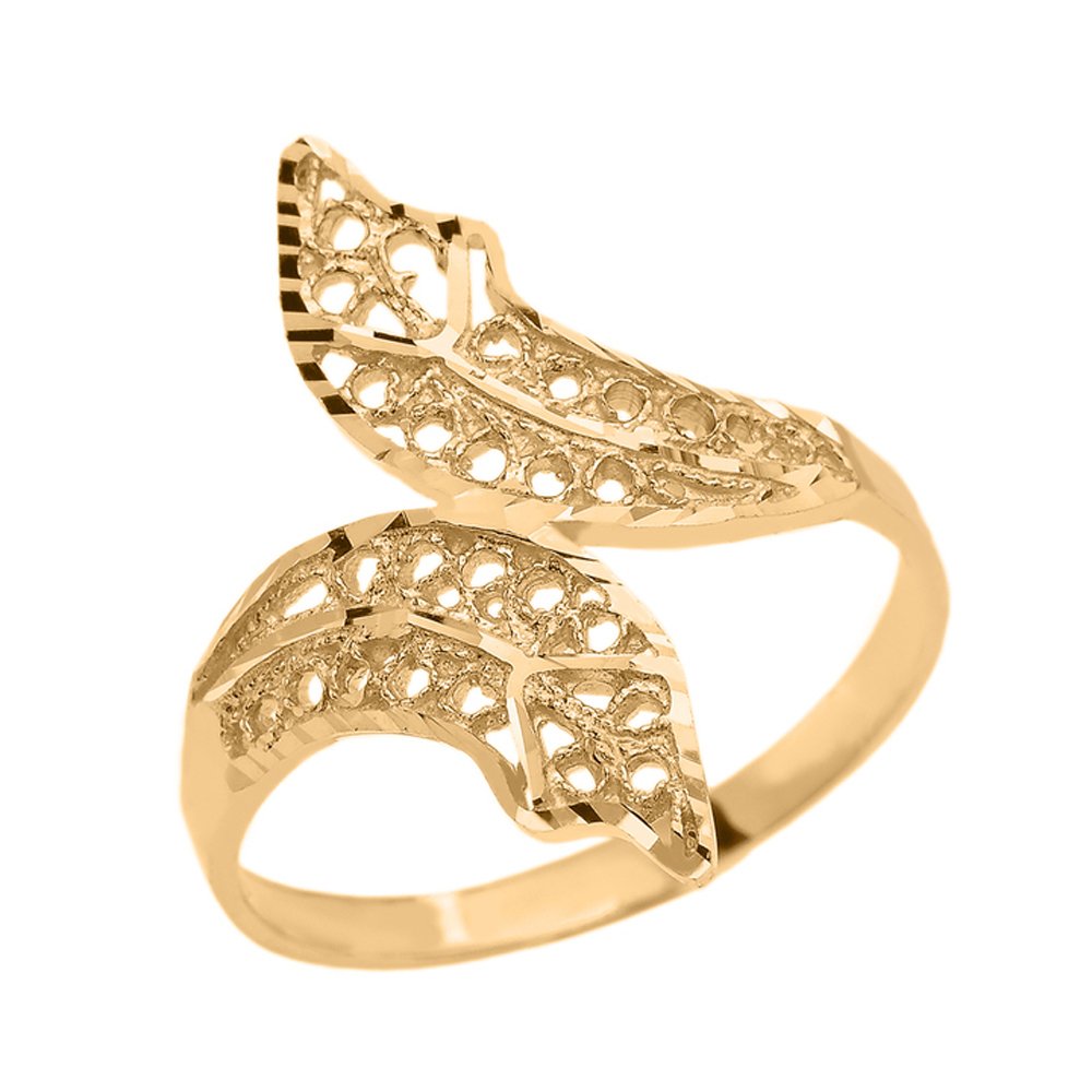 Double Leaf Filigree Ring in Polished 10k Yellow Gold (Size 7.5)