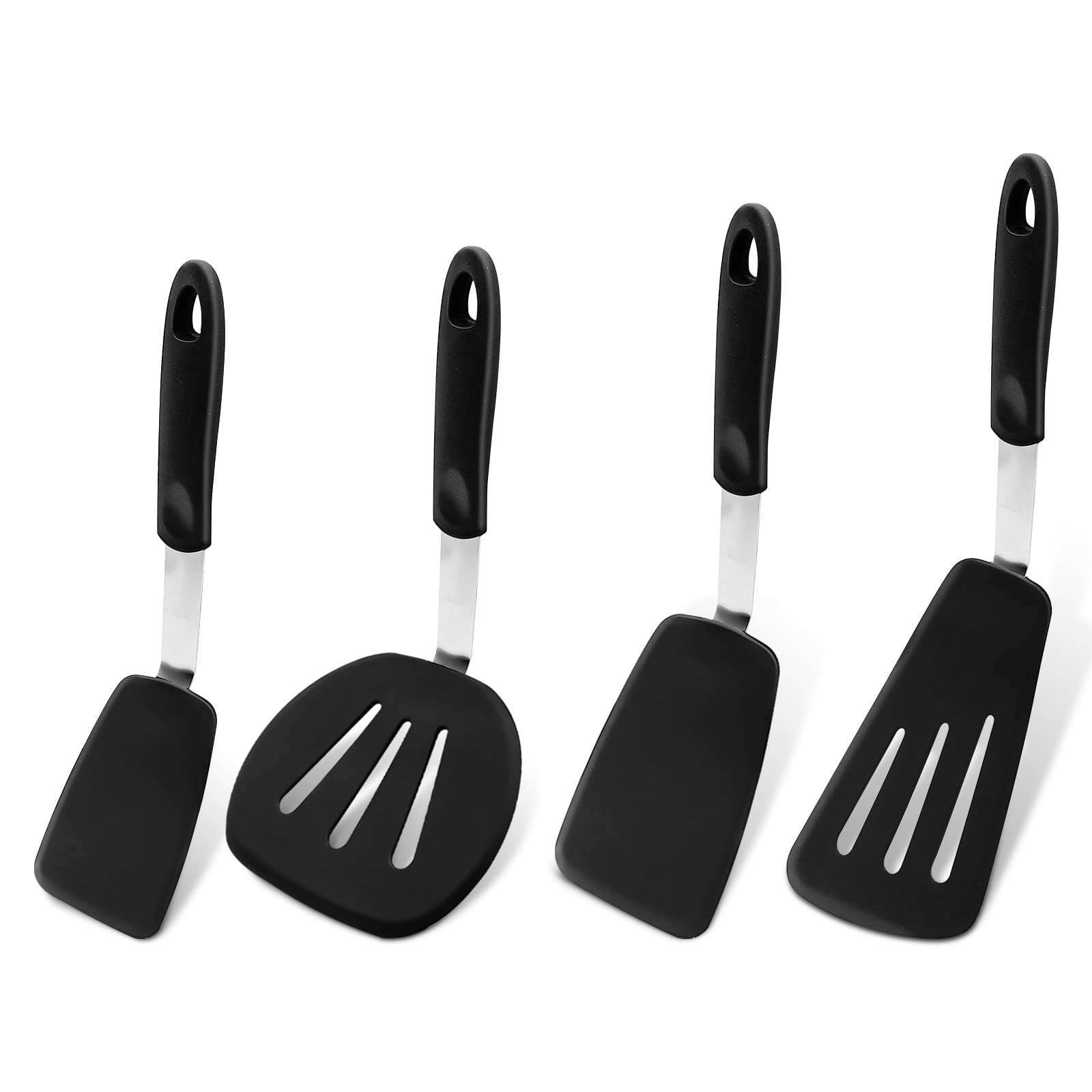 Daily Kitchen Utensil Set Silicone,Heat Resistant Cooking Utensils for Non Stick Cookware Spatula and Spoons Set Kitchen Tools for Baking Frying 4-Piece Set(Black)