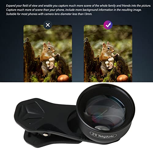 Phone Camera Lens, 2X HD Clip on Cell Phone Lens with Storage Bag and Wiping Cloth, Portable Smartphones Lens for Photography