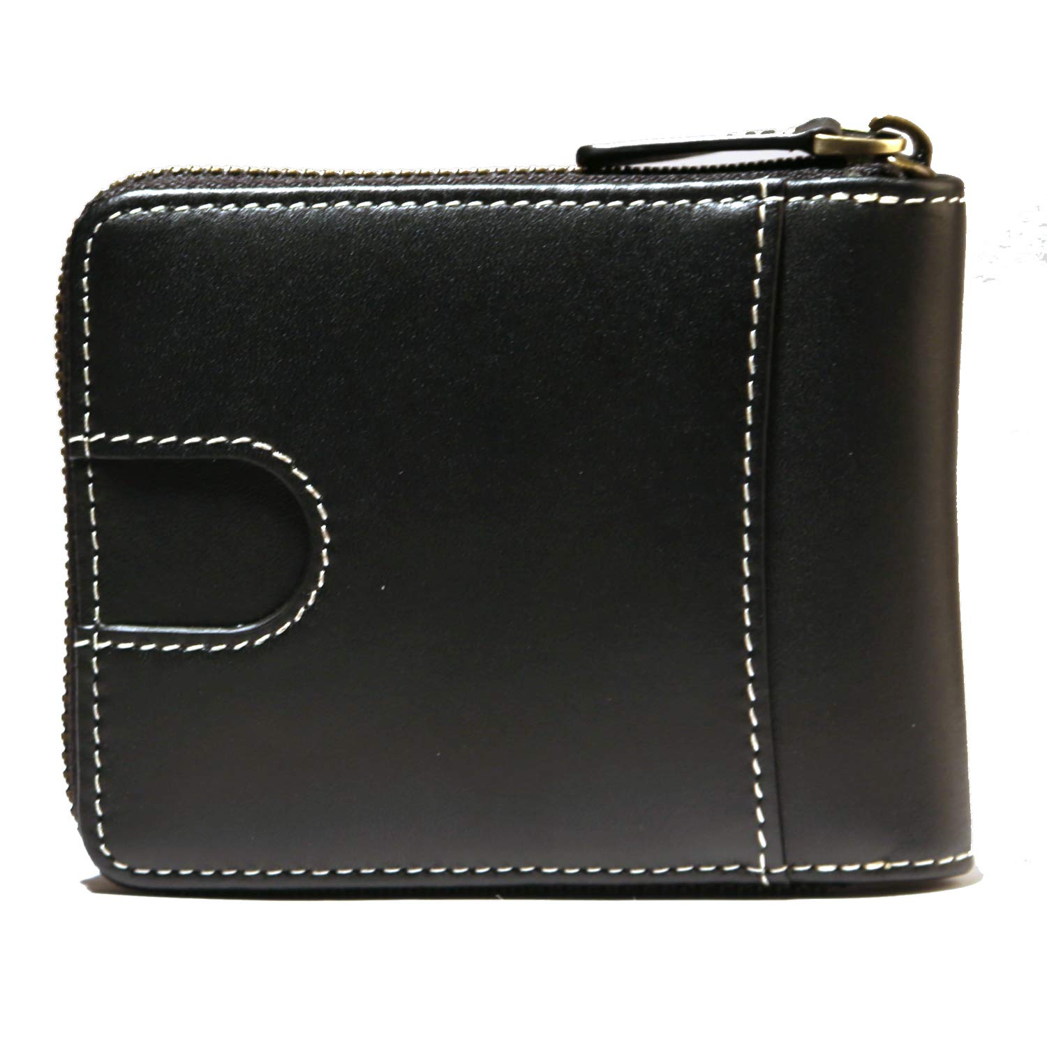 DONWORD RFID Men's Leather Zipper wallet Zip Around Wallet Bifold Multi Card Holder Purse (Black)