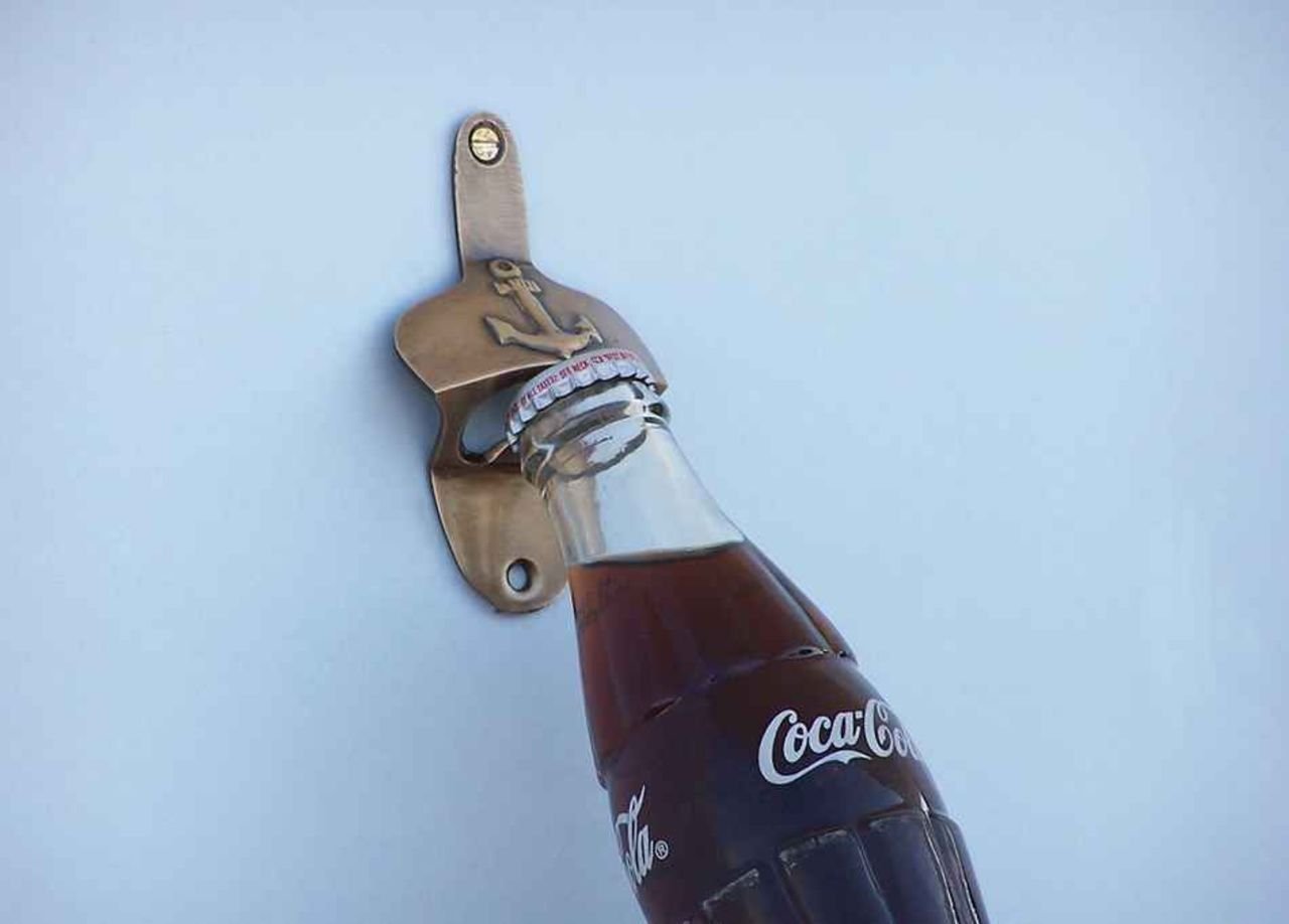 Hampton Nautical Wall Mounted Anchor Home Bottle Opener, 3", Antique Brass