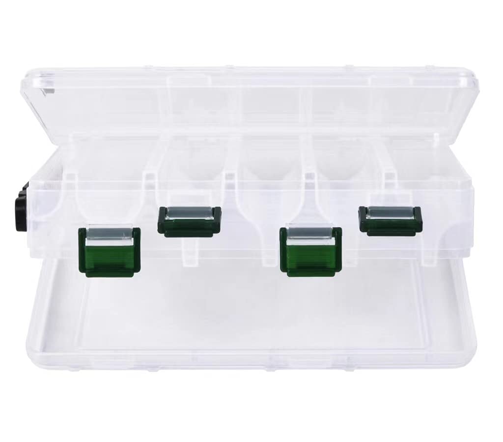 Double-Sided Fishing Tackle Box, Clear Visible Lure Box Organizer, 10/14 Compartments, Hard Lures, Jerk Bait Storage Case, Kayak Fishing Storage Boxes, Fishing Accessories Storage Container (Small)