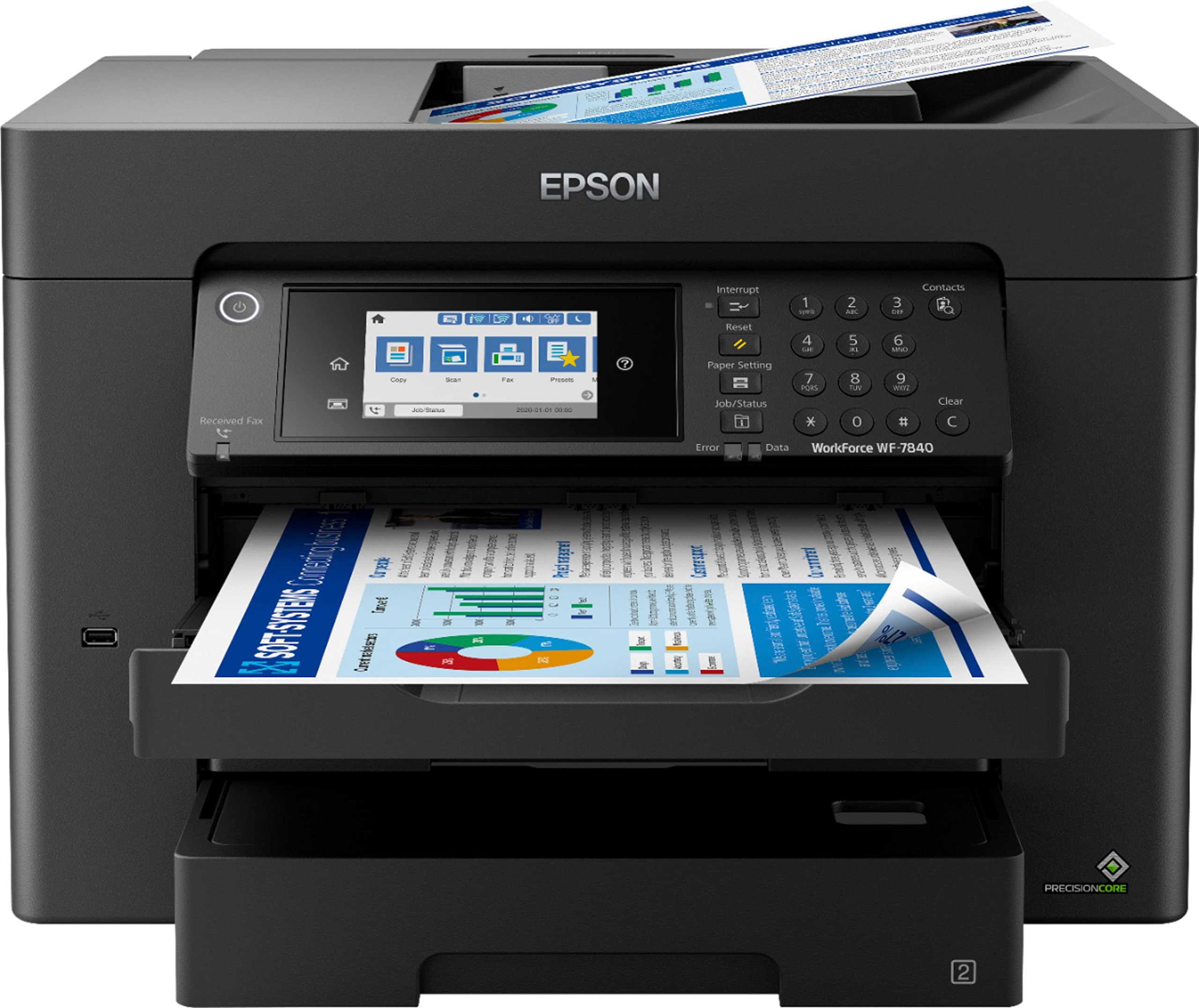 Epson Workforce Pro WF-78 Series Wireless All-in-One Inkjet Printer, Wide-Format Printing up to 13" x 19", Auto Duplex Print, Copy Scan Fax, Two 250-Sheet Trays, 50-Sheet ADF