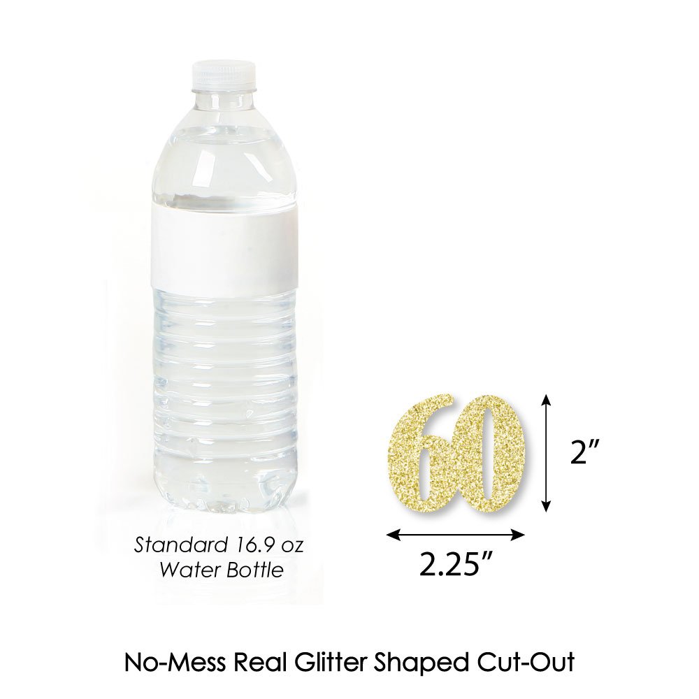 Gold Glitter 60 Party Straws - No-Mess Real Gold Glitter Cut-Out Numbers & Decorative 60th Birthday Party Paper Straws - Set of 24
