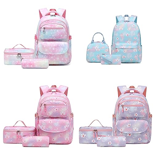 Daisy Print Backpacks for Girls 3pcs Bookbag with Lunch Bag Primary Junior High University School Bag,Pencil Bag Outdoor Daypack
