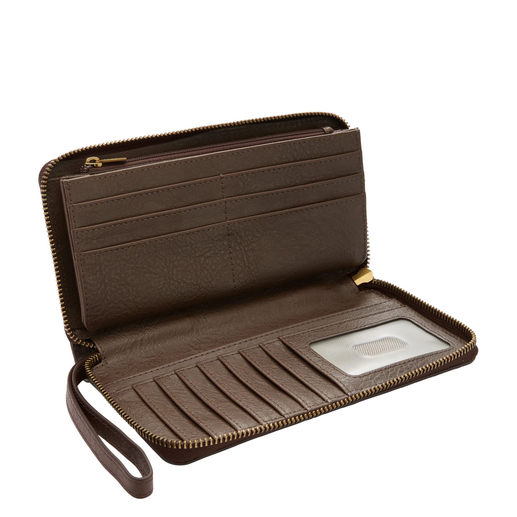 Fossil Women's Liza Leather Zip Around Clutch Wallet With Retractable Wristlet Strap