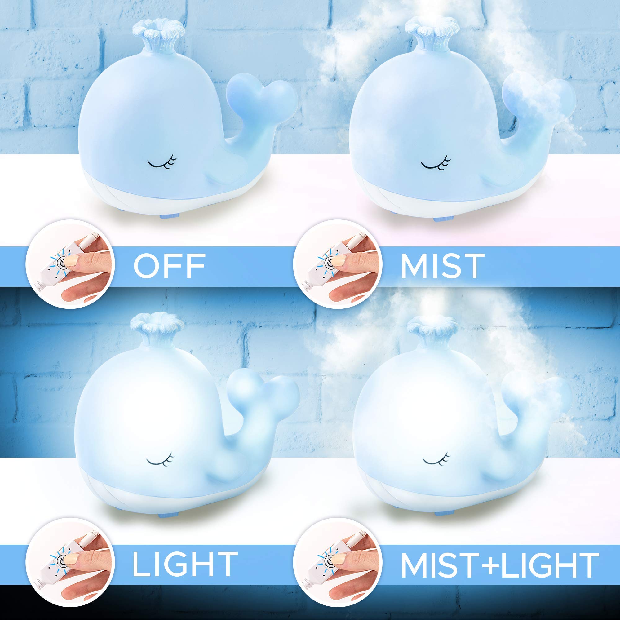 Cute Whale Essential Oil Diffuser Humidifiers for Bedroom Kids - Cool Mist Humidifiers Nursery by Roccababy - Blue