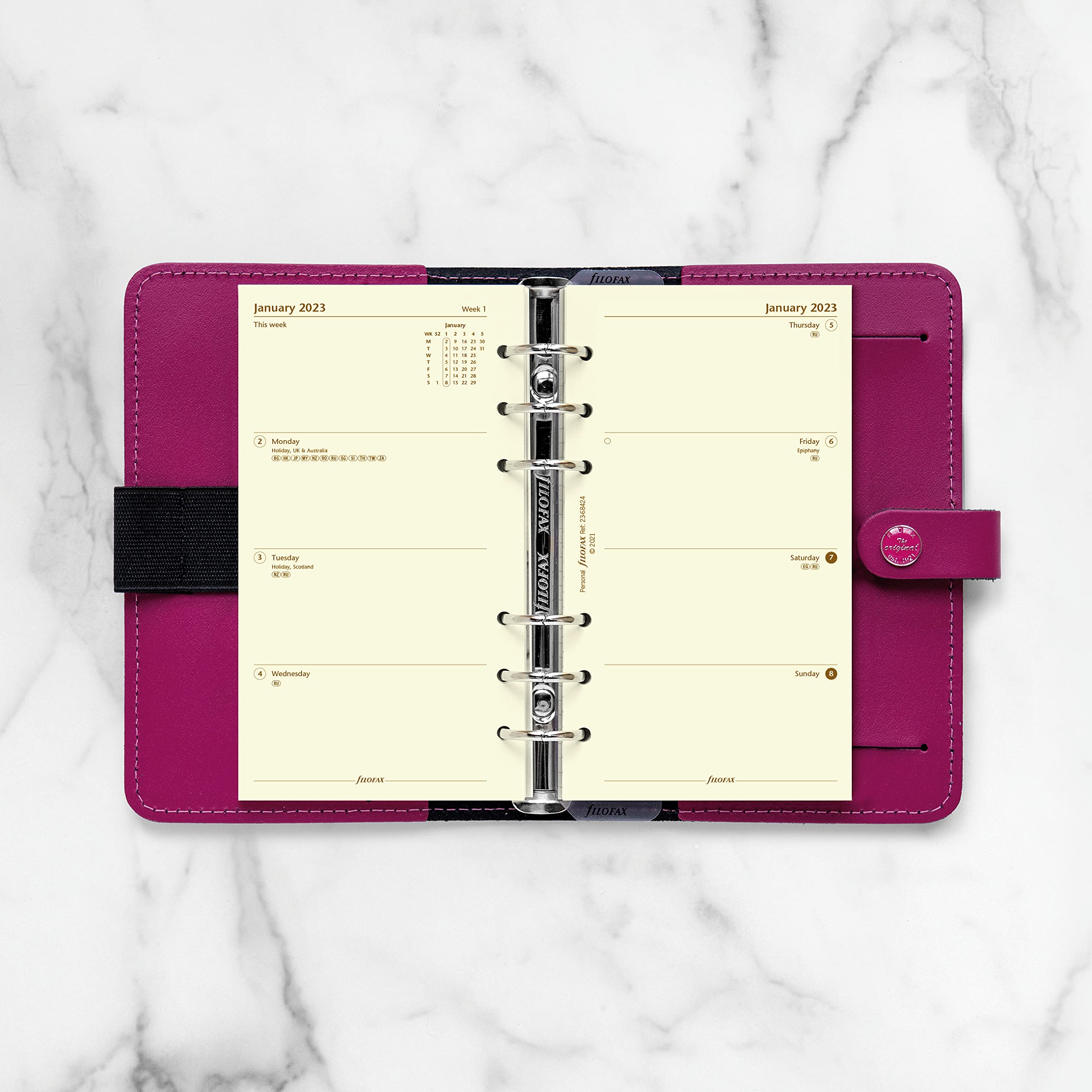 Filofax Refill, Personal/Compact Size, Week-to-View, Cotton Cream Paper, Unruled, English, 2023 (C68424-23)